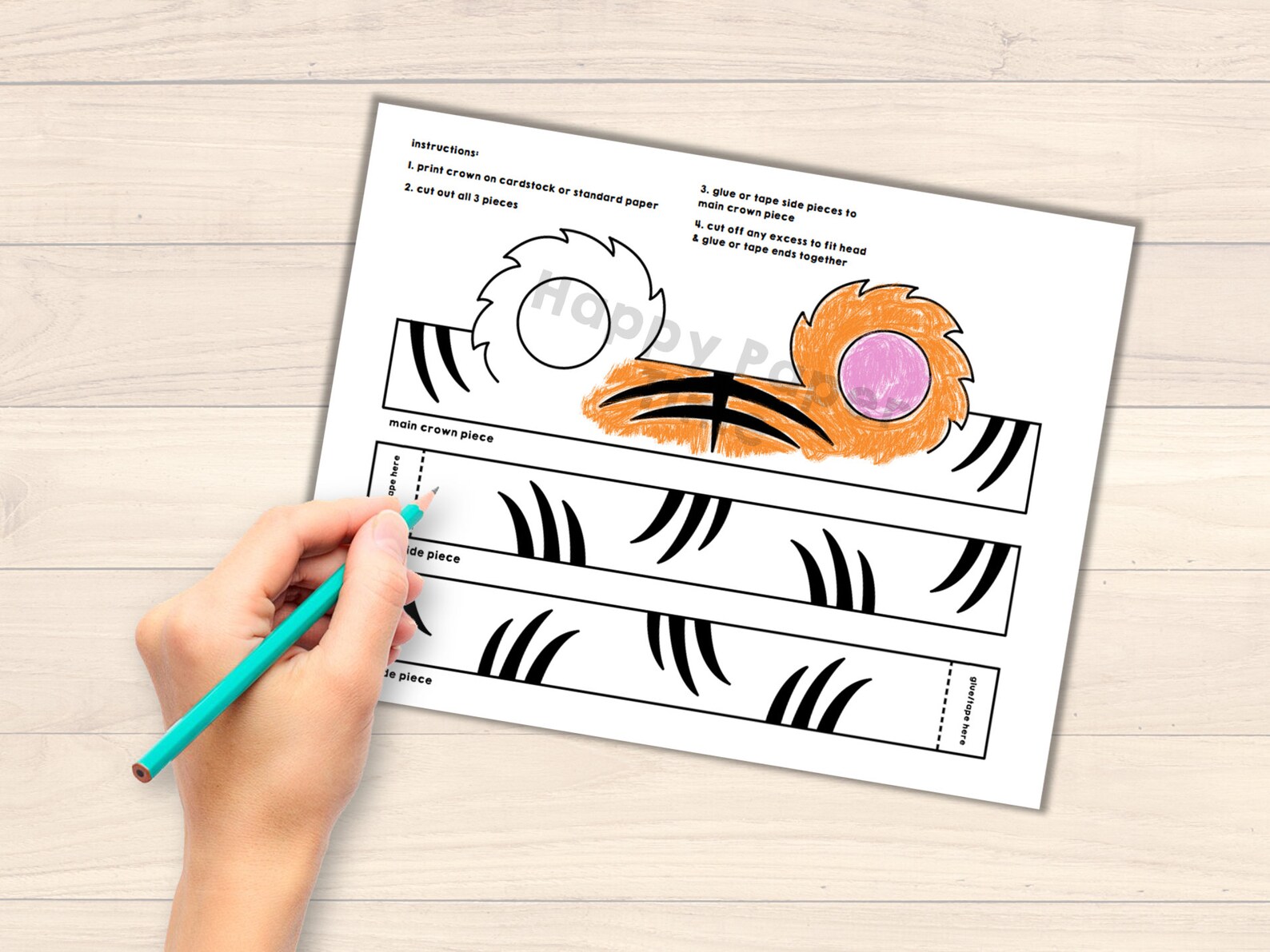 Tiger Ears Paper Crown Headband Party Coloring Printable Kids - Etsy