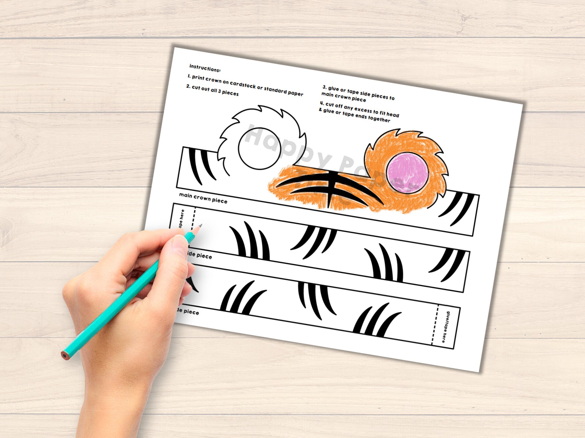 Tiger Ears Paper Crown Party Coloring Printable Kids Craft - Etsy Canada