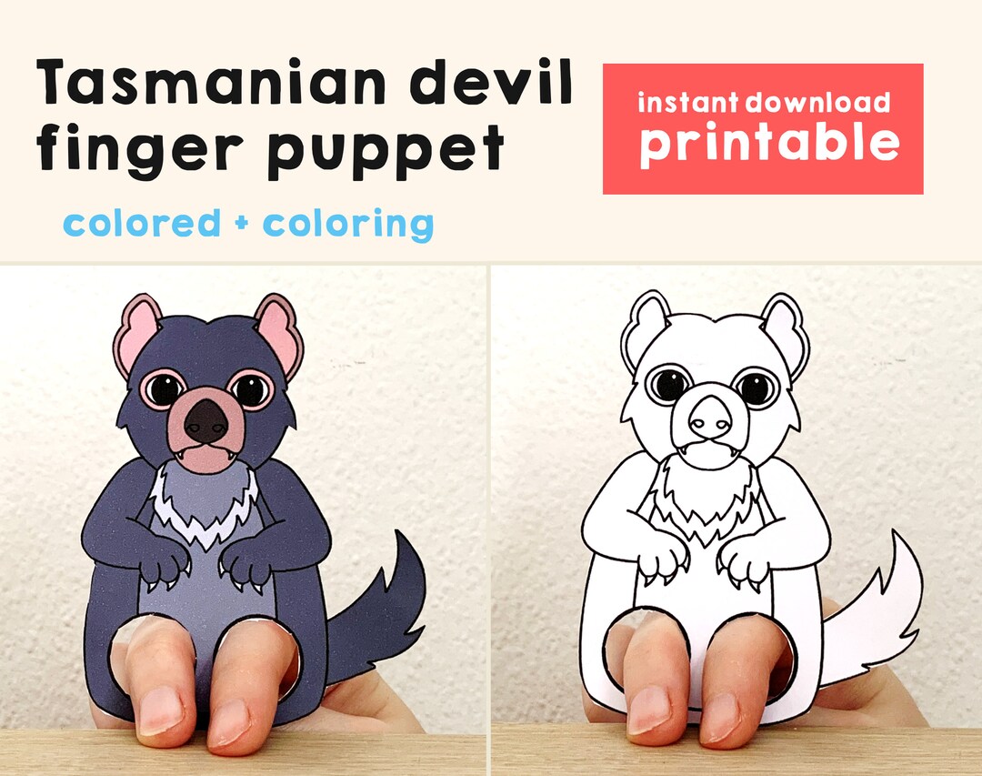 Tasmanian Devil Paper Craft Printable Australian Animal Finger - Etsy