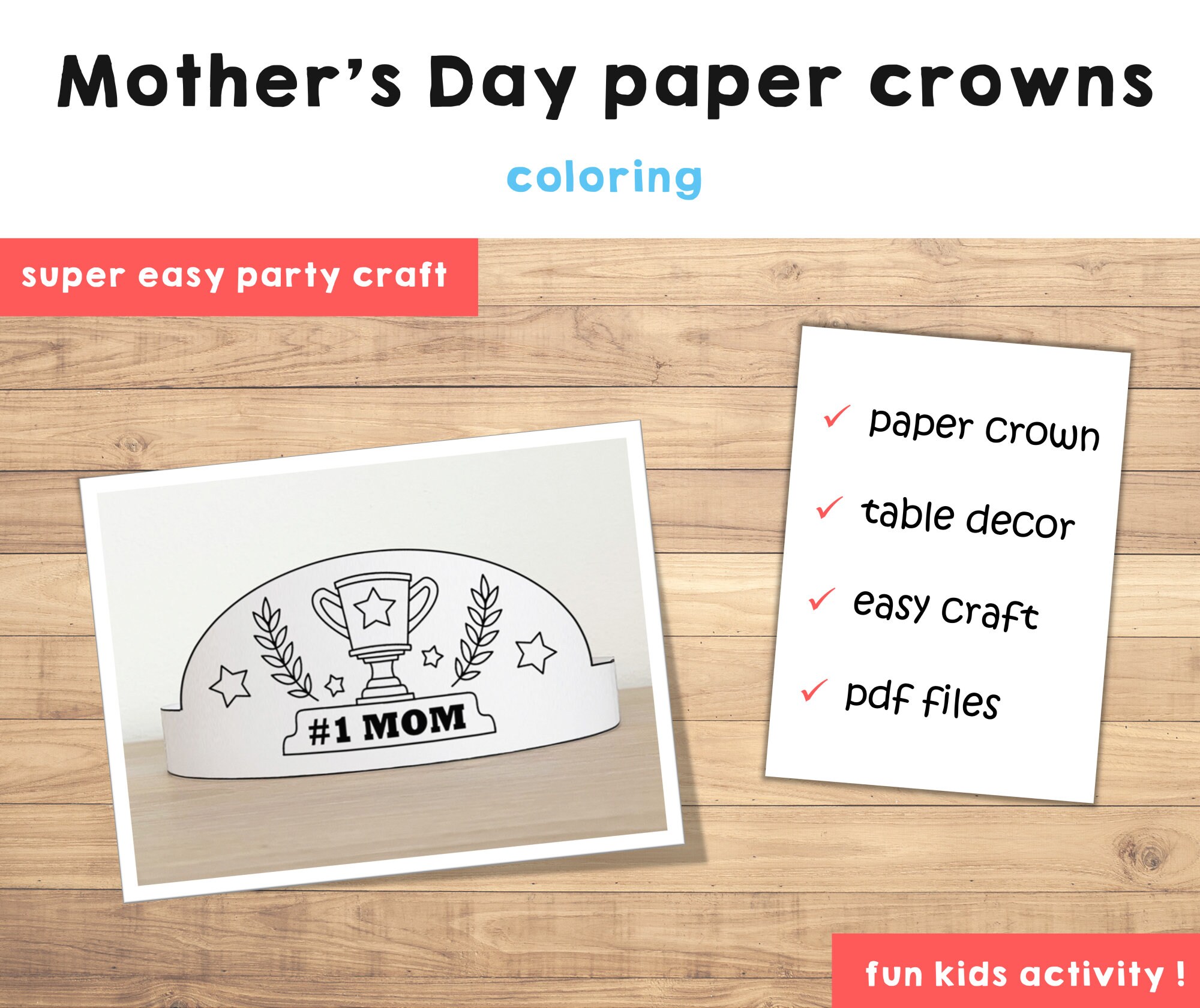 Mother's Day Paper Crown Template Birthday Party Headband Coloring ...