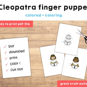 Cleopatra Paper Craft Printable Ancient Egypt Queen Finger Puppet Kids ...
