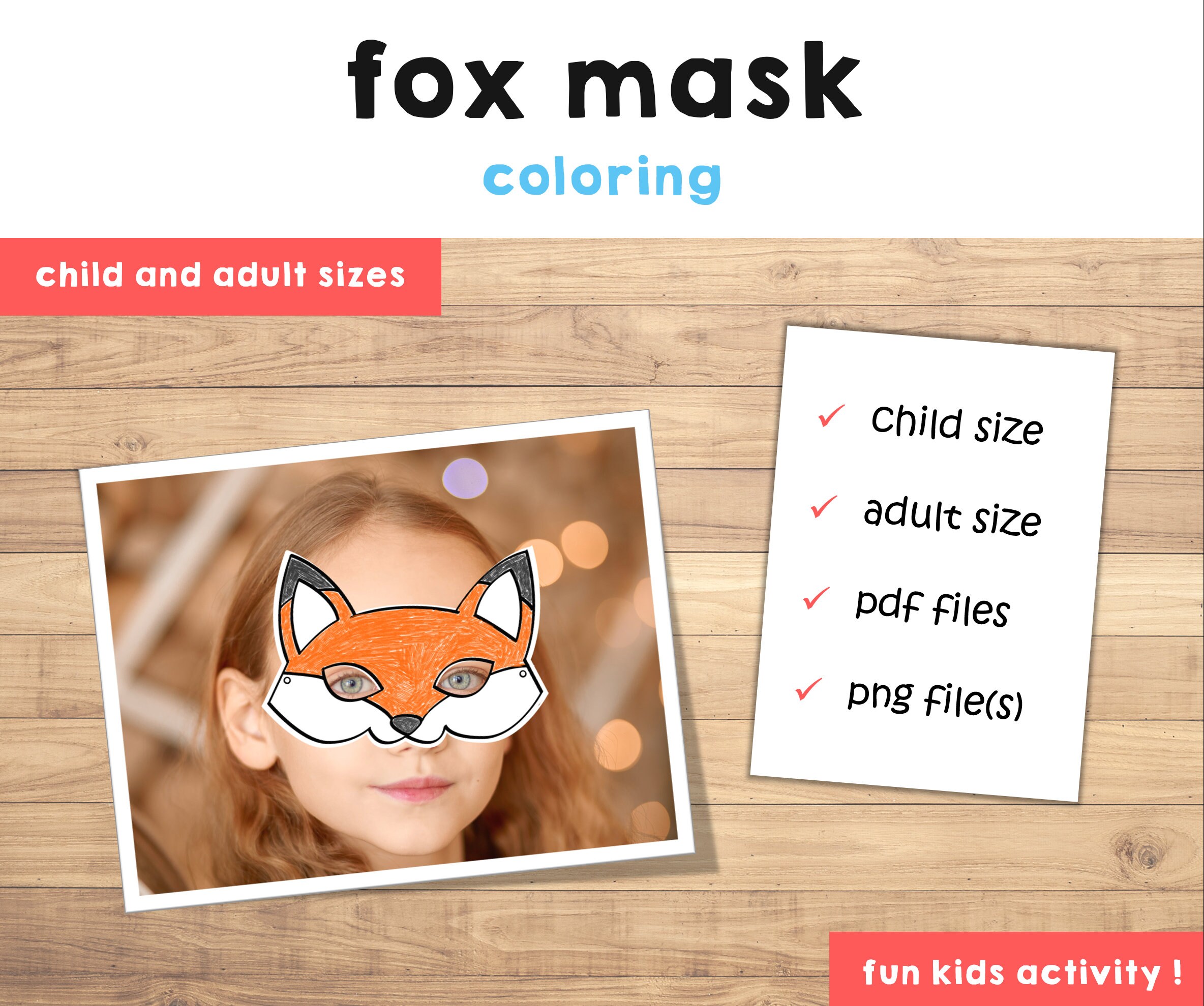 Fox Mask Paper Animal Mask Fox Coloring Party Favor Woodland - Etsy