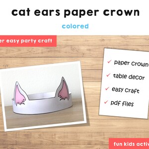 Cat Ears Paper Crown Party Coloring Printable Kids Craft Kitten Pussy ...