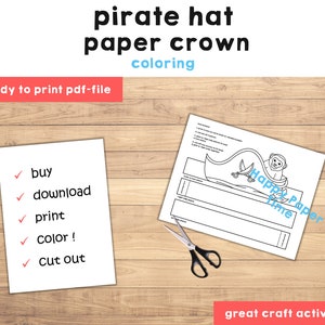 Pirate Hat Paper Crown Template Pirate Captain Party Headband Coloring ...