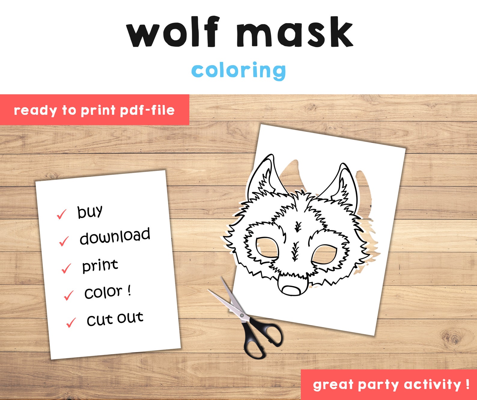 Wolf Mask Wolf Mask Kids Diy Wolf Party Favor Wolf Costume - Etsy