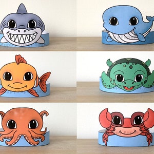 Ocean Animals Paper Crowns Shark Fish Octopus Whale Sea Turtle Crab ...