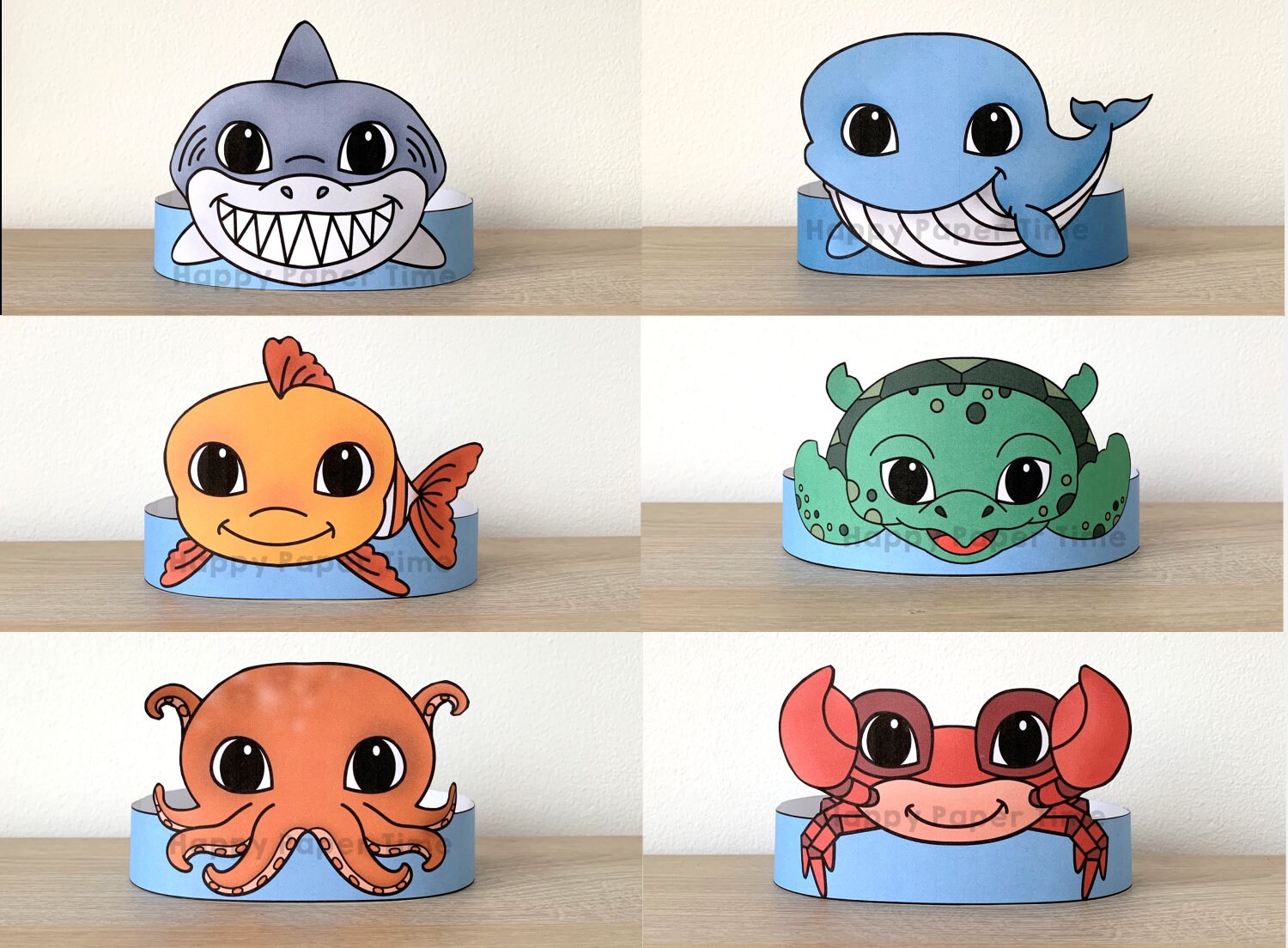 Ocean Animals Paper Crowns Shark Fish Octopus Whale Sea Turtle Crab ...