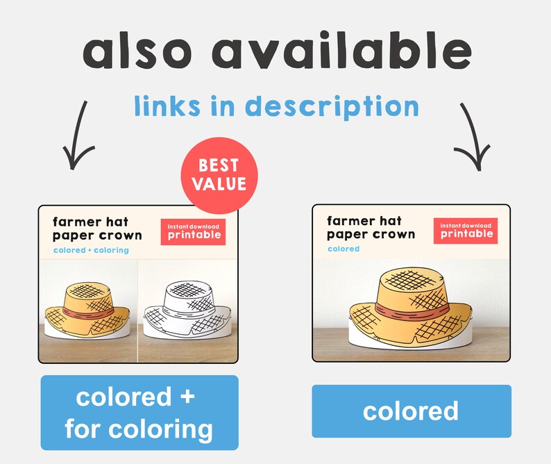 Farmer Straw Hat Gardener Paper Crown Party Coloring Printable - Etsy