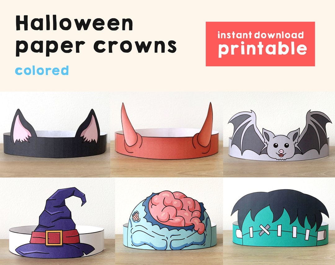 Halloween Paper Crowns Witch Zombie Bat Devil Frankenstein Printable ...