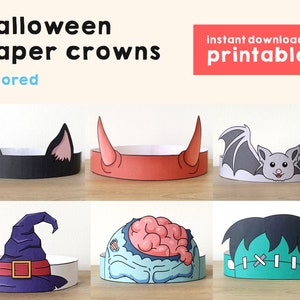 Halloween Paper Crowns Witch Zombie Bat Devil Frankenstein Printable ...