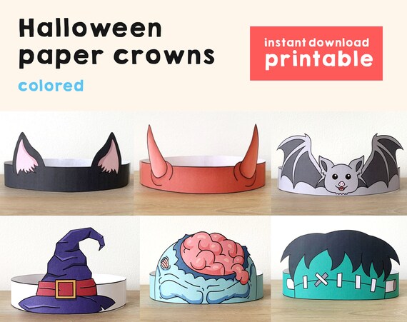 Halloween Paper Crowns Witch Zombie Bat Devil Frankenstein - Etsy