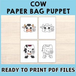 Cow Paper Bag Puppet Printable Farm Animal Craft Activity Cut Paste ...