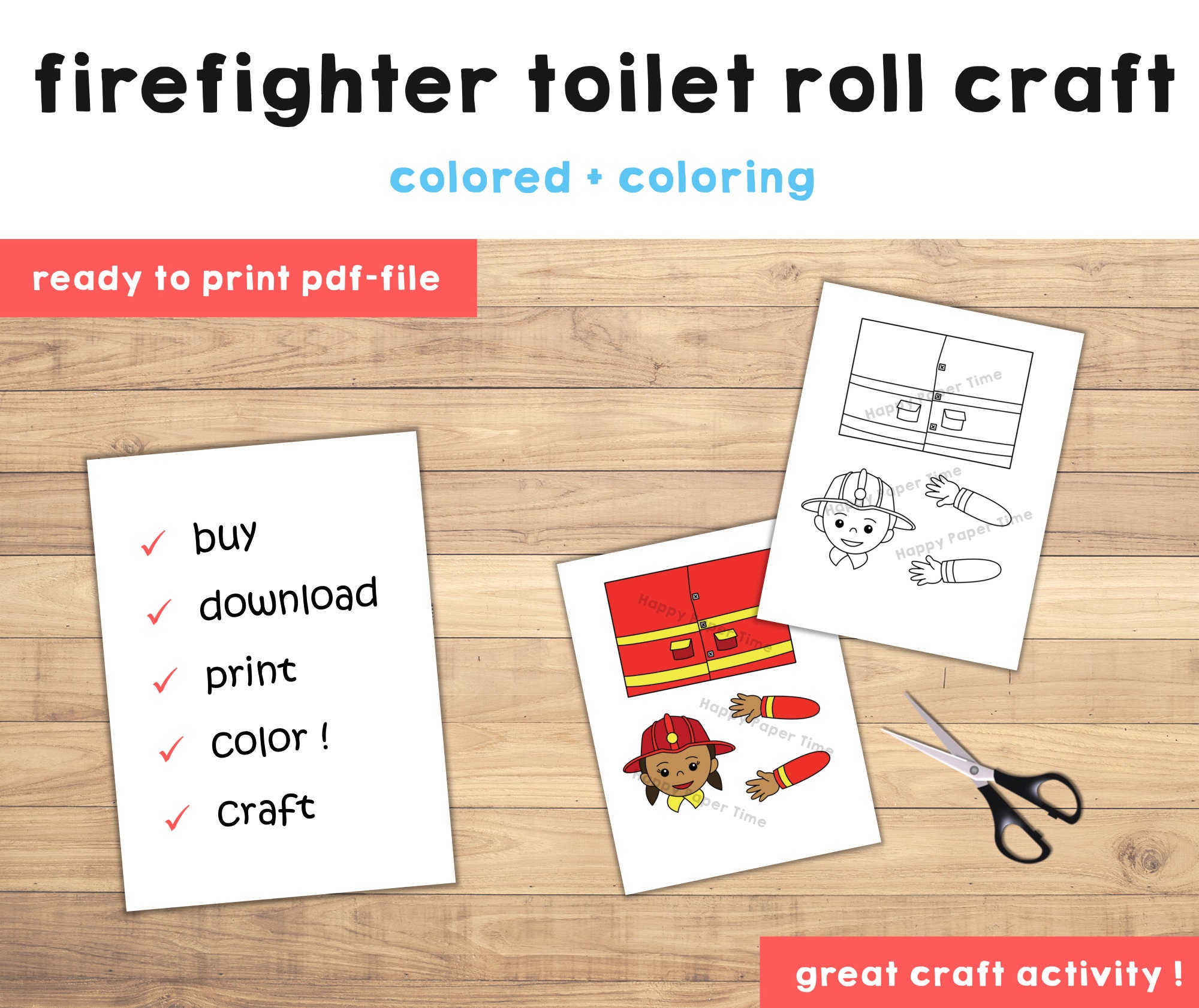 Firefighter Toilet Paper Roll Craft Fireman Party Coloring - Etsy Canada