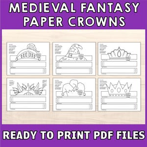 Medieval Fantasy Paper Crown Coloring Headband Knight Dragon Princess ...