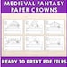 Medieval Fantasy Paper Crown Coloring Headband Knight Dragon Princess ...