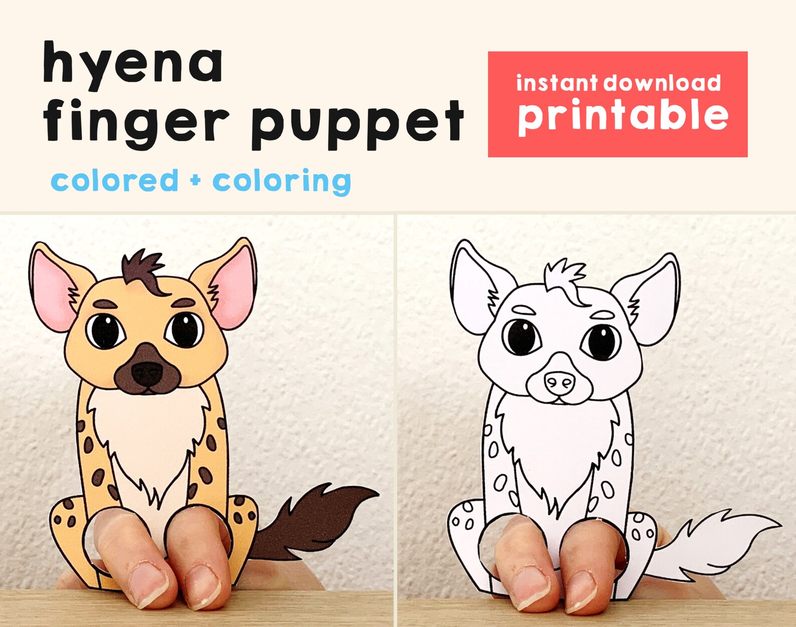 Hyena Paper Craft Printable African Animal Finger Puppet Kids Craft ...