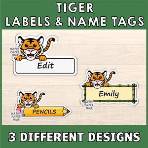Tiger Name Tags Classroom Labels Asian Animal Zoo Editable Files ...