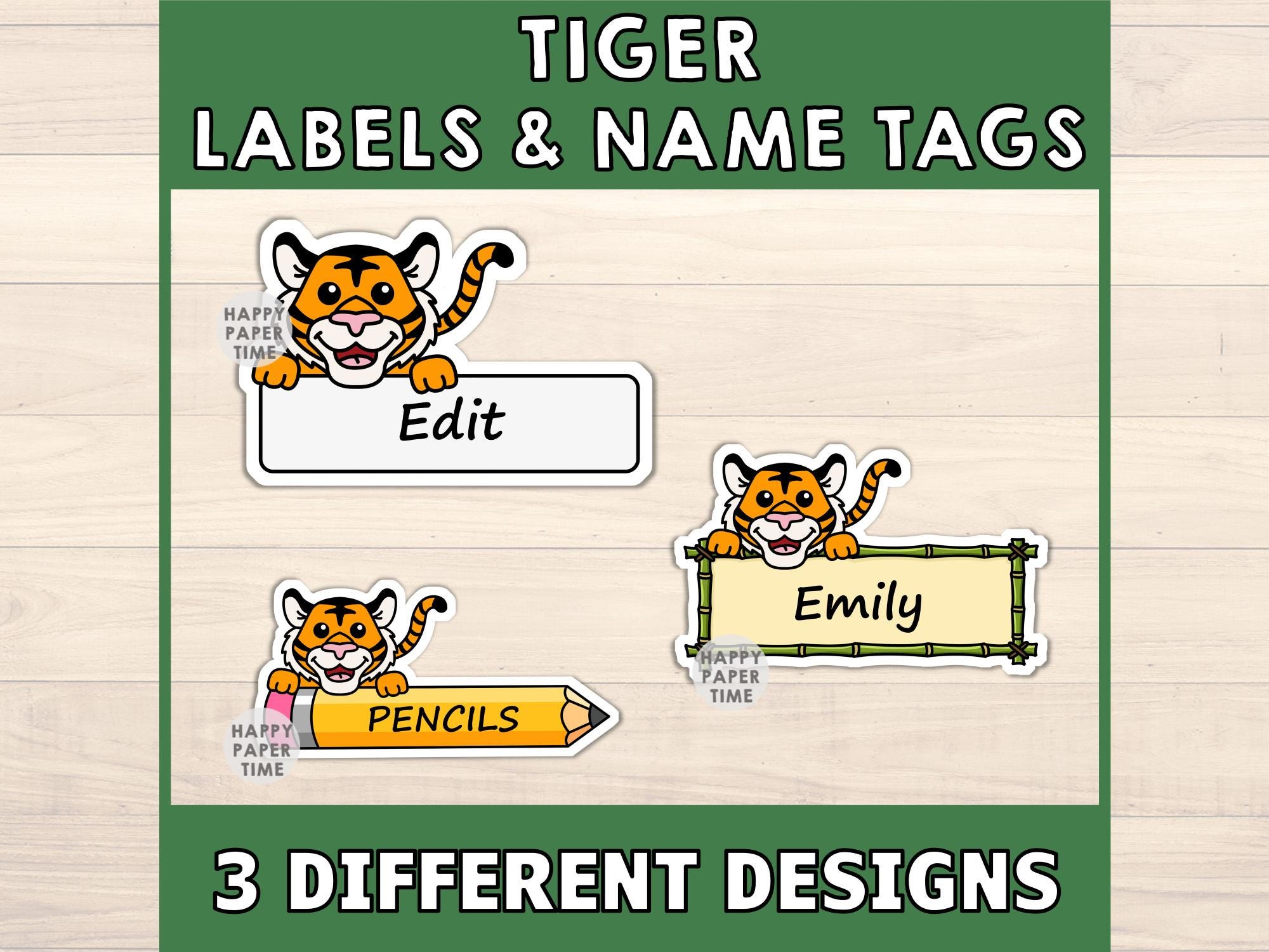 Tiger Name Tags Classroom Labels Asian Animal Zoo Editable Files ...