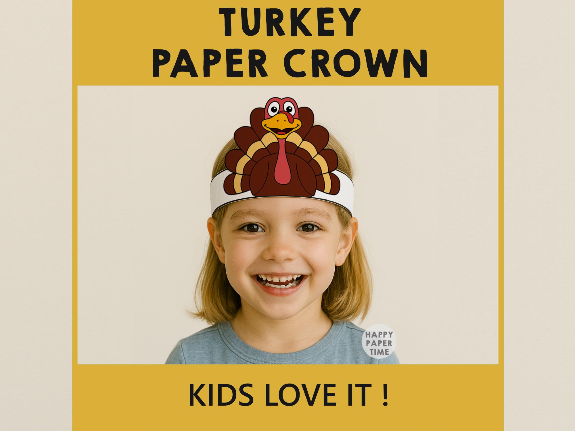 Turkey Paper Crown Headband Hat Thanksgiving Party Printable Kids Craft ...