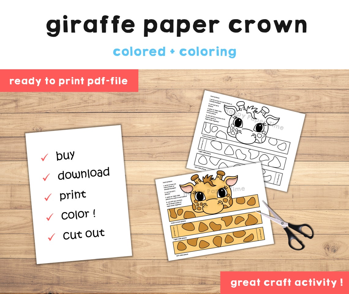 Giraffe Paper Crown Party Coloring Printable Kids Craft - Etsy