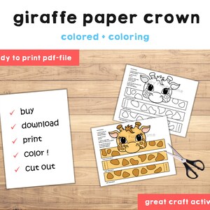 Giraffe Paper Crown Party Coloring Printable Kids Craft African ...