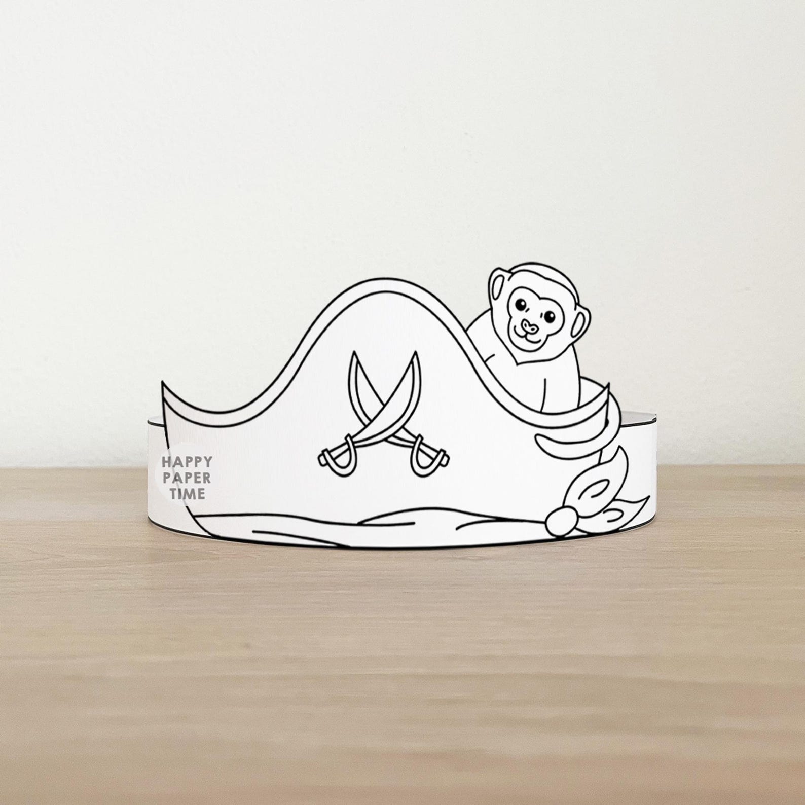 Pirate Hat Paper Crown Template Pirate Captain Party Headband Coloring ...