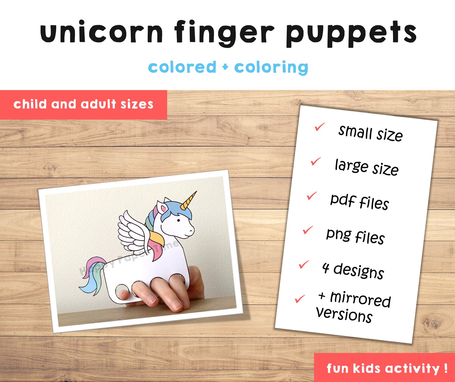 Unicorn Paper Craft Printable Finger Puppet Kids Craft Unicorn Birthday ...