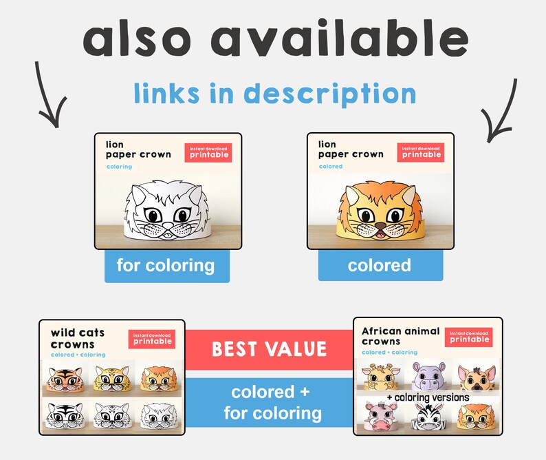 Lion Paper Crown Printable Coloring Table Decor Kids Craft Lion ...