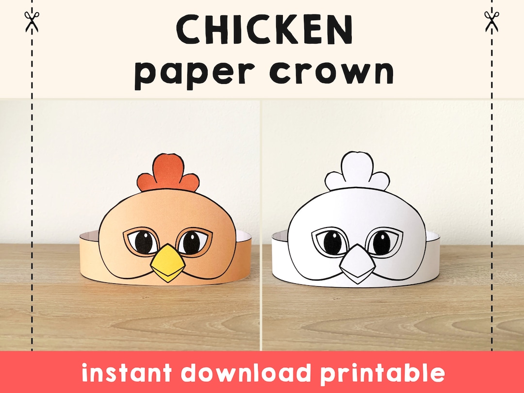 Chicken Paper Crown Coloring Activity Printable Kids Craft Farm Animal ...