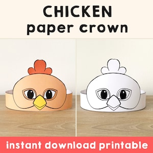 Chicken Paper Crown Coloring Activity Printable Kids Craft Farm Animal ...