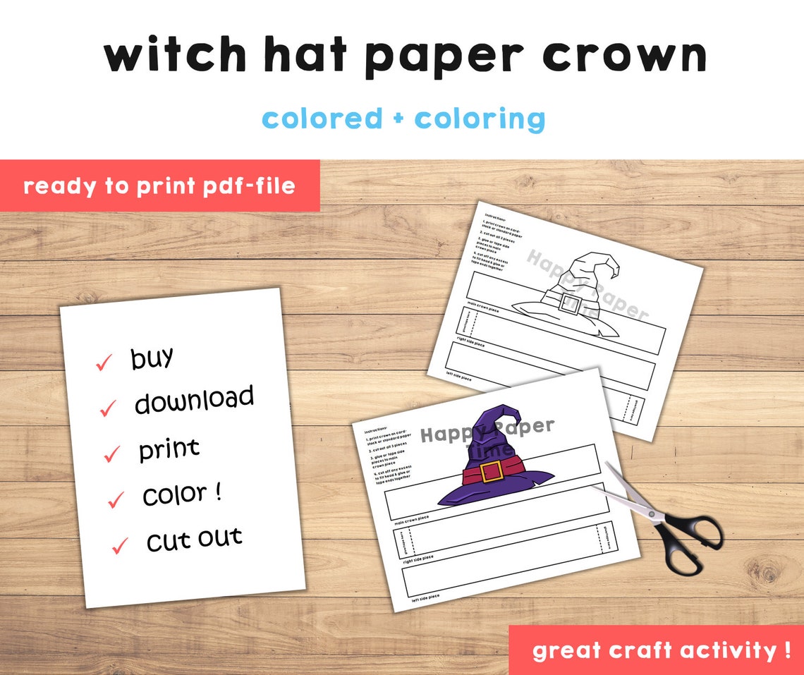 Witch Hat Paper Crown template Halloween Party Headband | Etsy