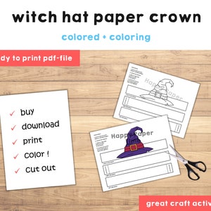 Witch Hat Paper Crown Template Halloween Party Headband Coloring ...