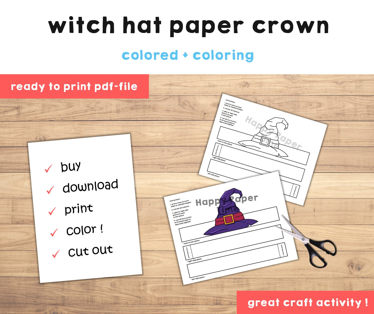 Witch Hat Paper Crown Template Halloween Party Headband - Etsy