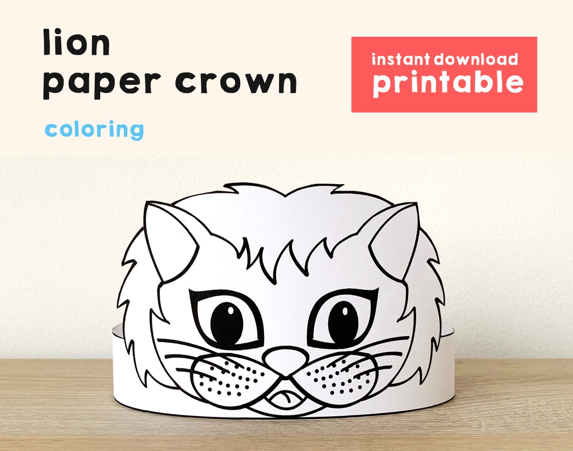 Lion Paper Crown Coloring Printable Kids Craft Lion Birthday - Etsy