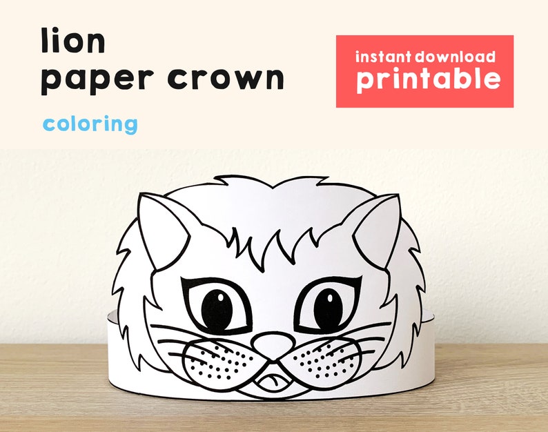 Lion Paper Crown Coloring Printable Kids Craft Lion Birthday - Etsy