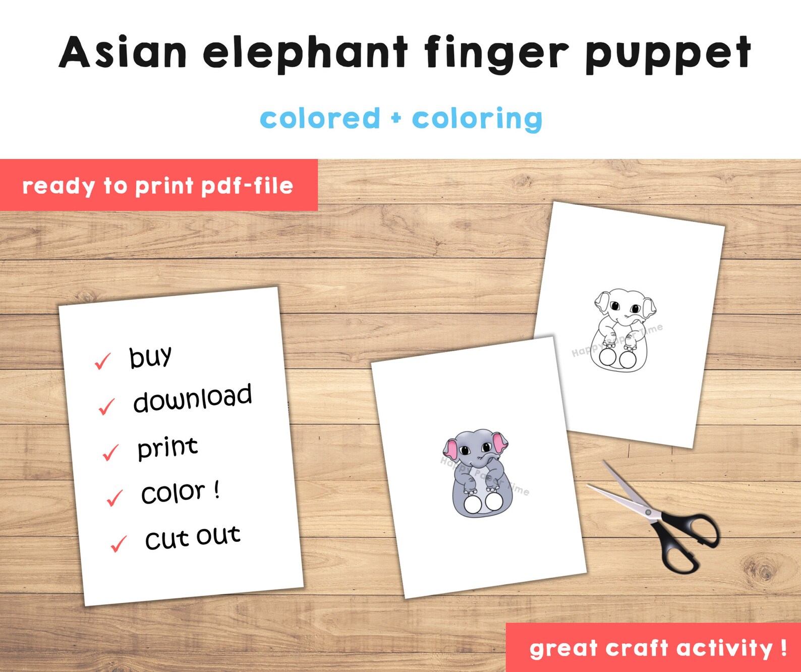 Asian Elephant Paper Craft Printable Asian Animal Finger - Etsy
