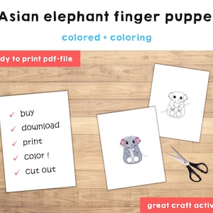 Asian Elephant Paper Craft Printable Asian Animal Finger Puppet Kids ...