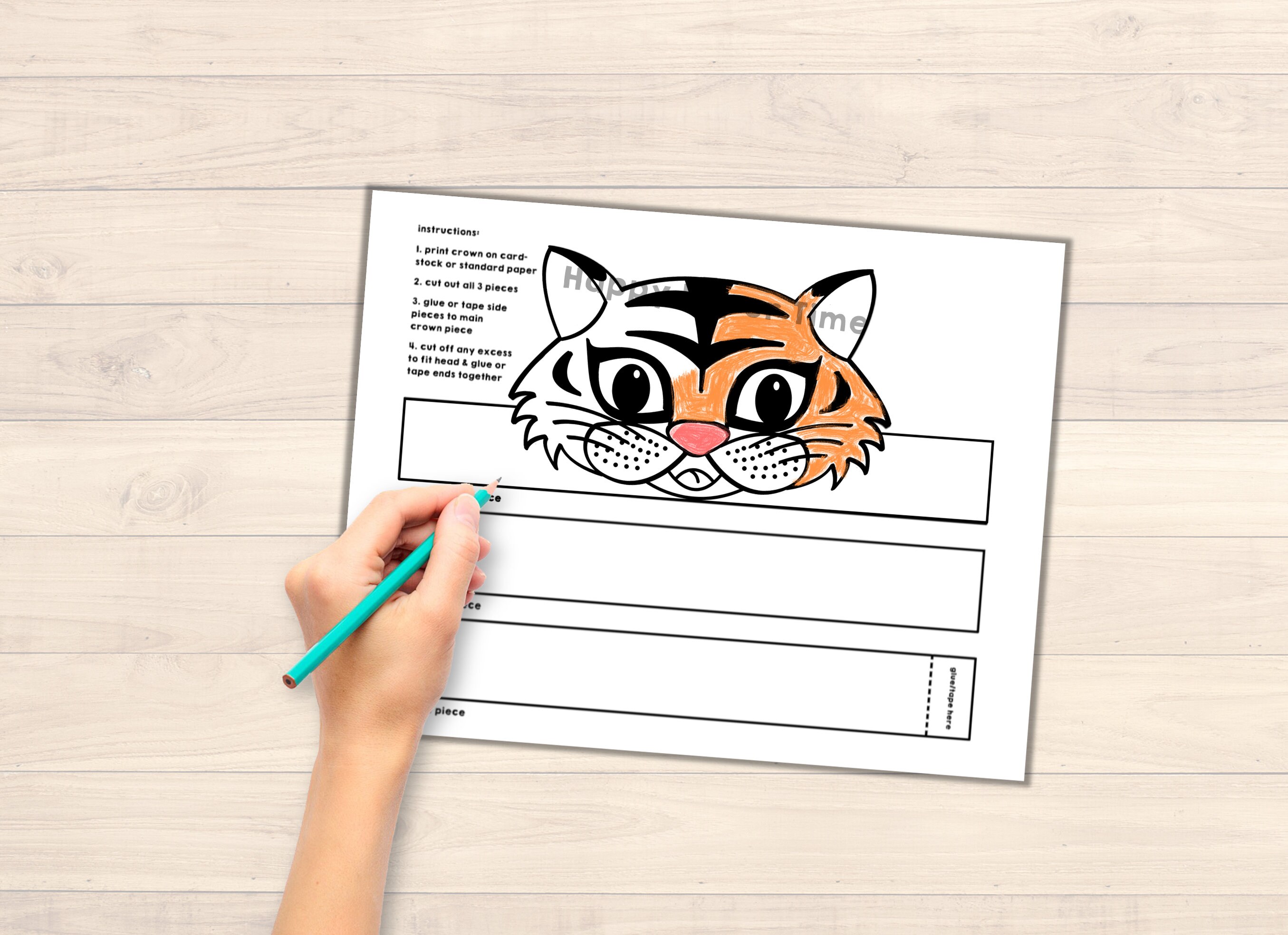 Tiger Paper Crown Coloring Printable Kids Craft Tiger Birthday - Etsy