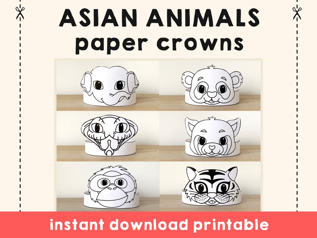 Asian Jungle Animals Paper Crowns Panda Elephant Cobra Tiger Orangutan ...