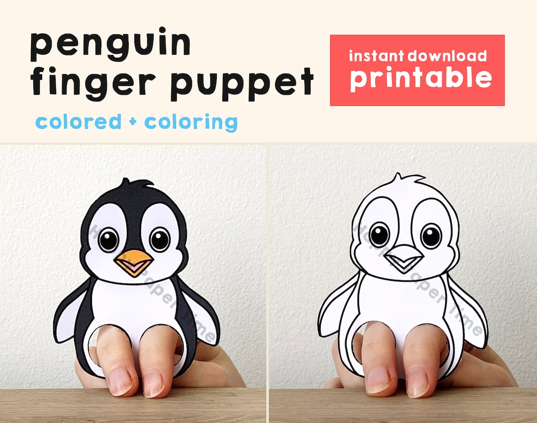 Penguin Paper Craft Printable Finger Puppet Template Kids Craft ...