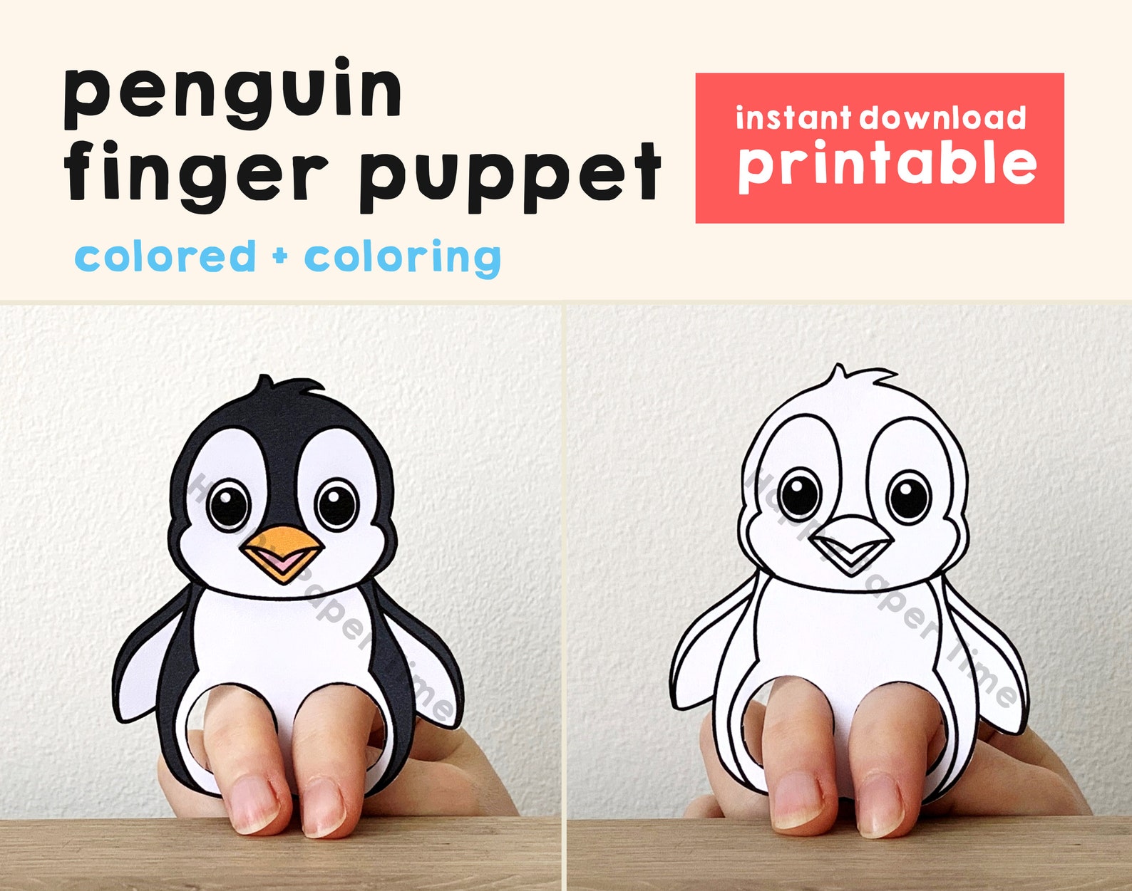 Penguin Paper Craft Printable Finger Puppet Template Kids - Etsy