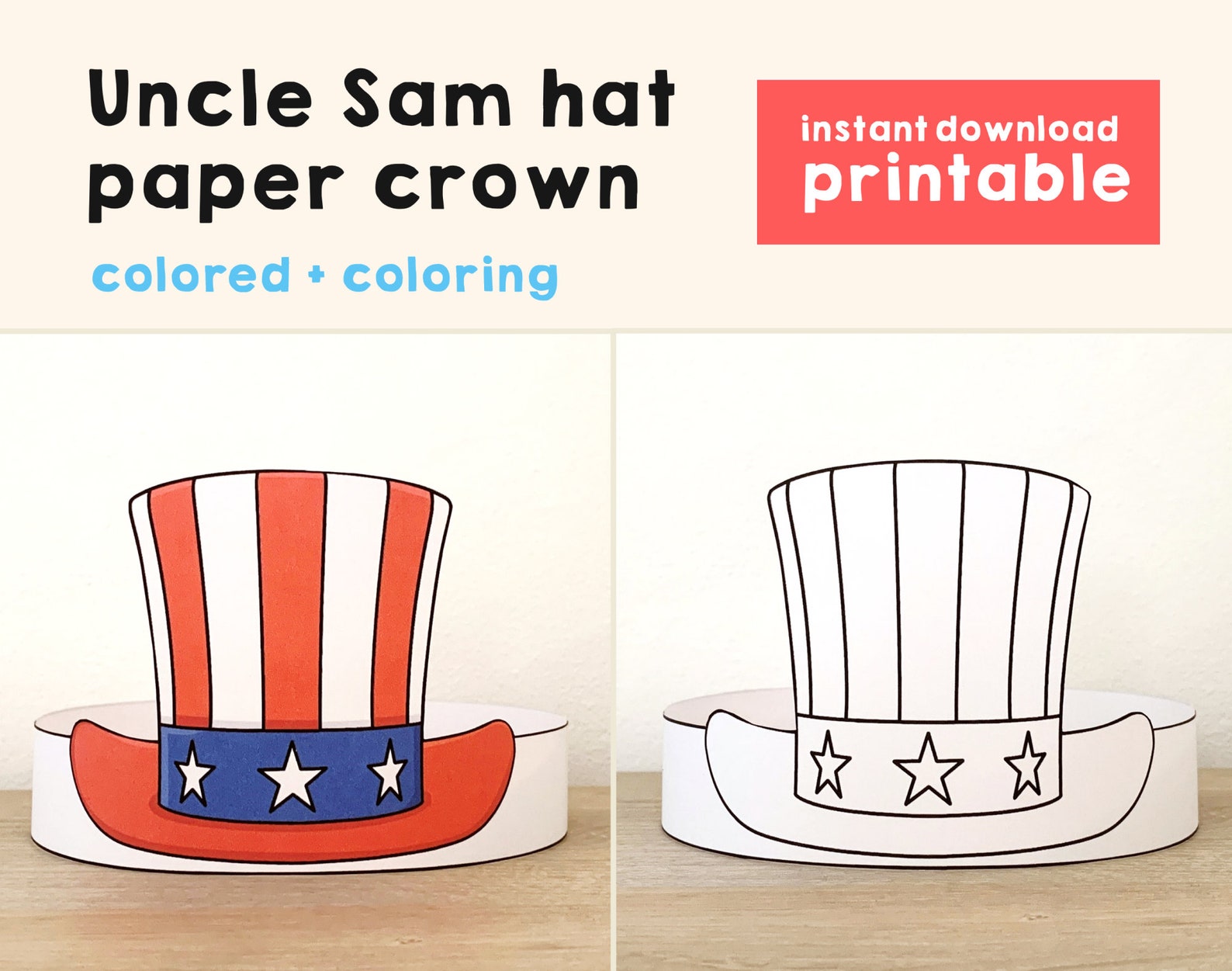 Uncle Sam Hat Paper Crown Party Coloring Printable Kids Craft America ...