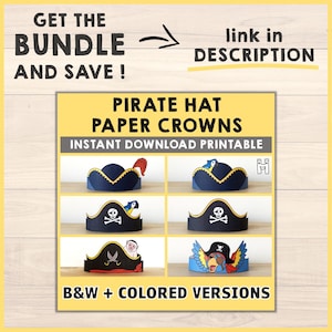 Pirate Hat Paper Crown Template Pirate Captain Party Headband Coloring ...