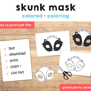 Skunk Mask Woodland Mask Animal Mask Kids Party Favor Skunk Printable ...