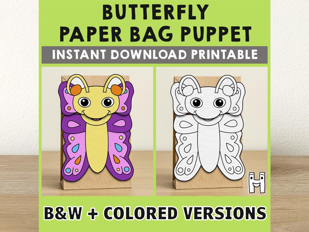 Butterfly Paper Bag Puppet Printable Spring Bugs Insects Animal Craft ...