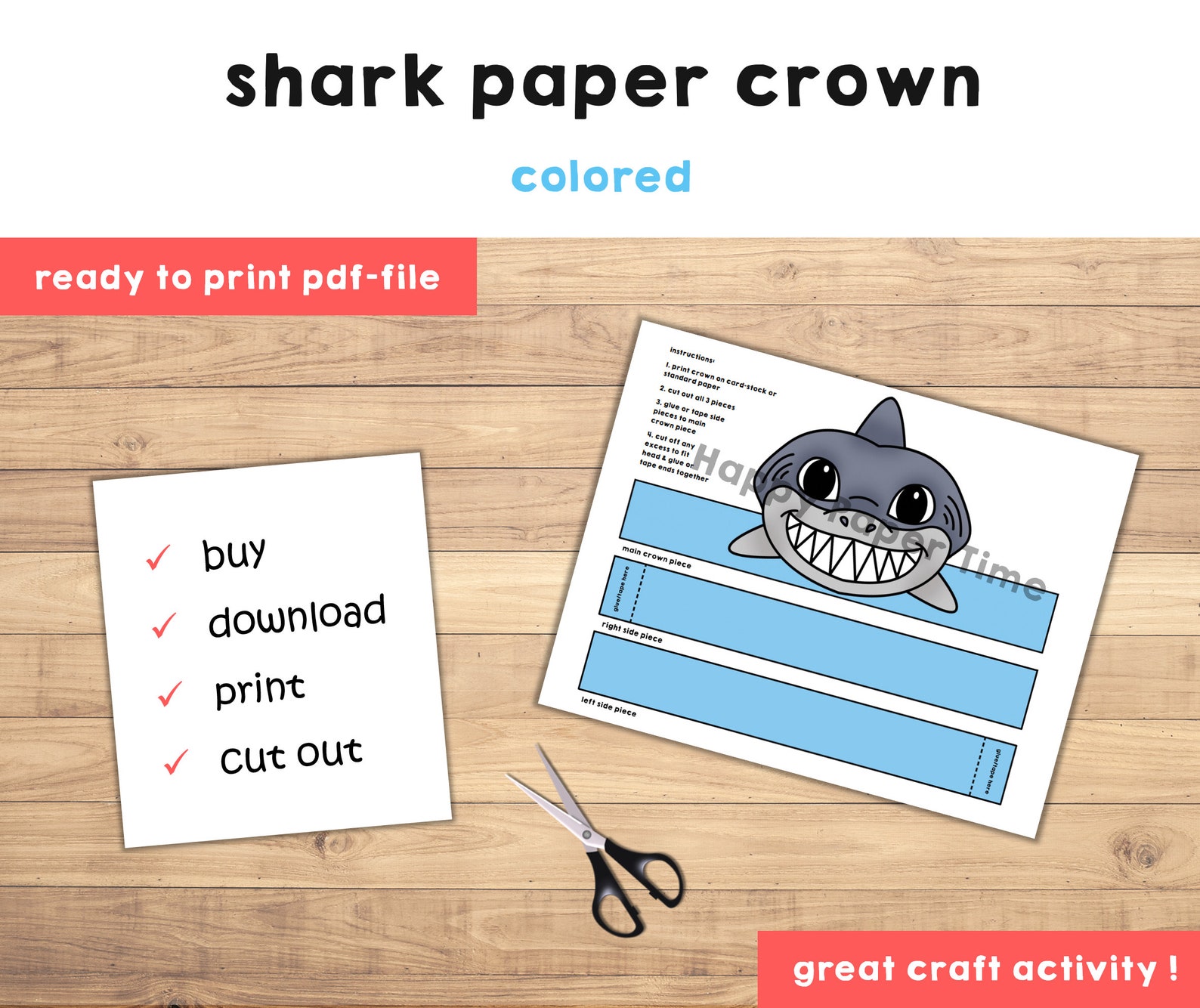 Shark Paper Crown Party Costume Printable Party Hat Kids Craft - Etsy