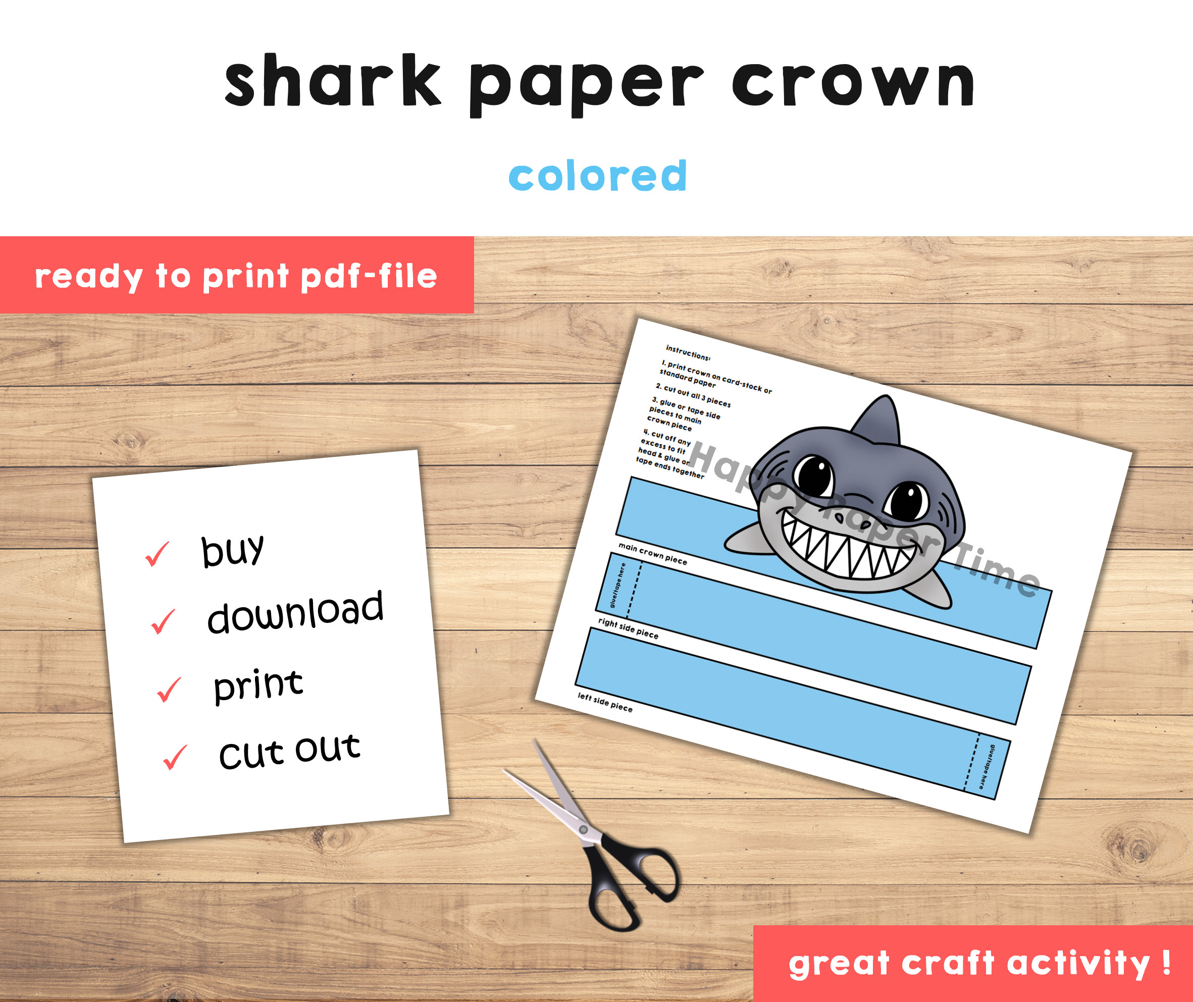Shark Paper Crown Party Costume Printable Party Hat Kids Craft - Etsy