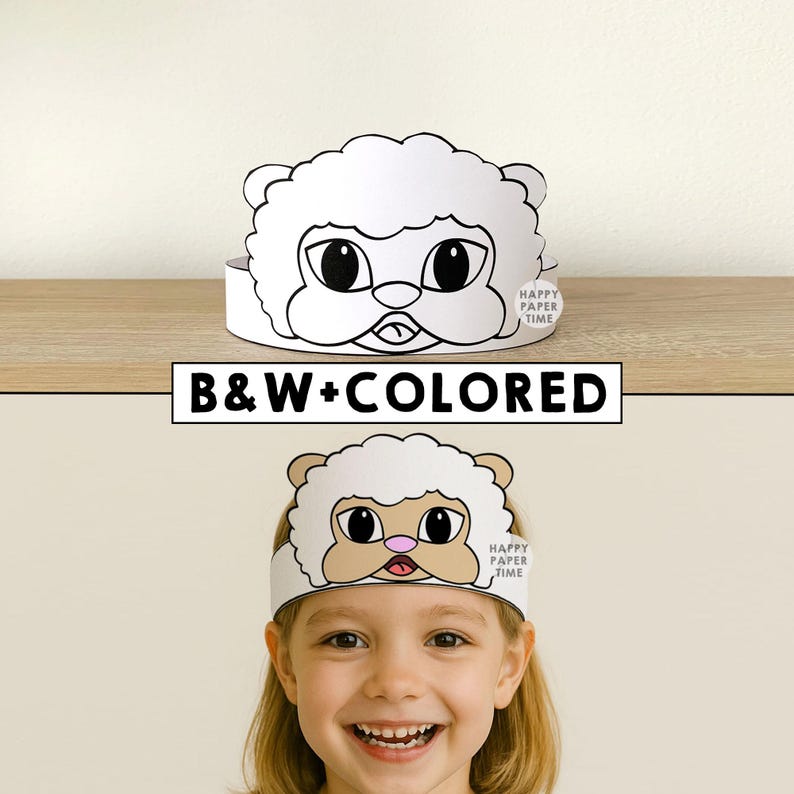Sheep Paper Crown Template Coloring Activity Printable Kids Craft Farm ...