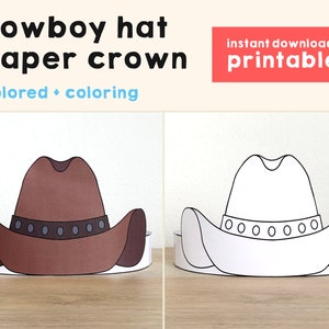 Cowboy Hat Paper Crown Party Coloring Printable Kids Craft - Etsy