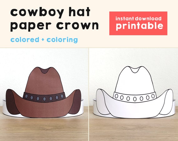 Cowboy Hat Paper Crown Party Coloring Printable Kids Craft - Etsy